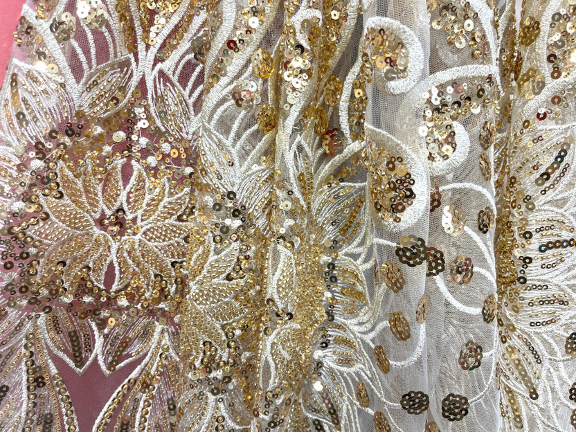 Premium Embroidered Lace Fabrics with Beads & Sequins – Elegant & Spar ...
