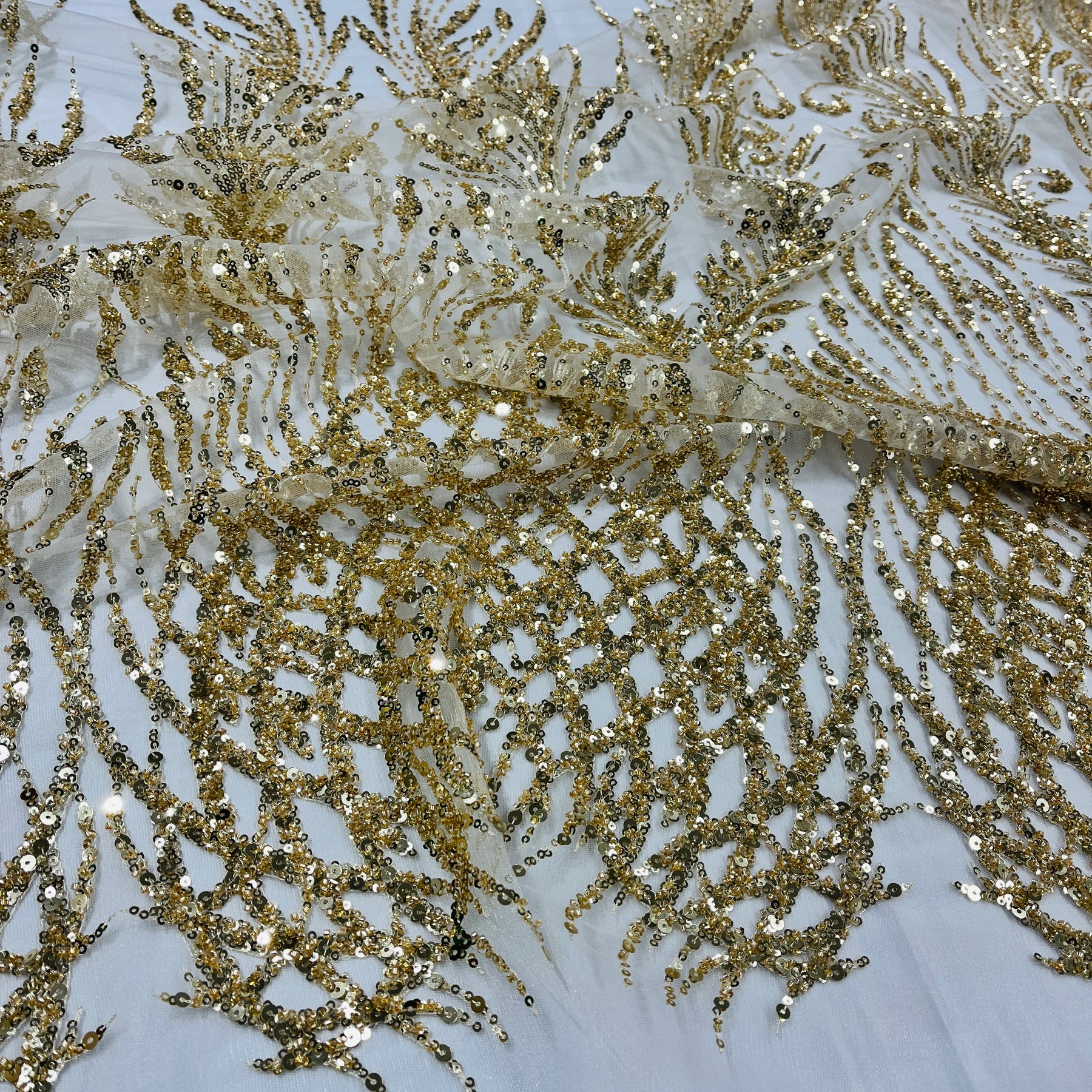 Beaded Lace Fabric Embroidered on 100% Poly. Mesh | Lace USA - GD-3785