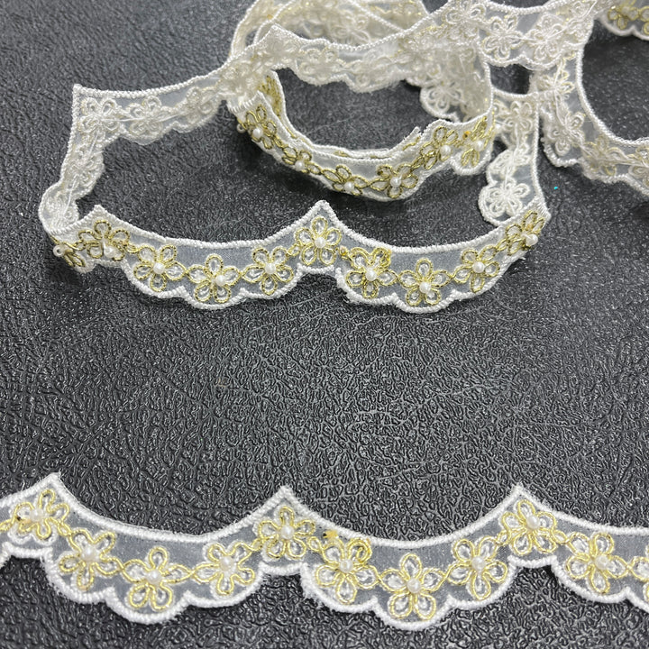 Beaded & Corded Lace Trim Embroidered on Poly Net| LaceUSA - 96758N-BP ...