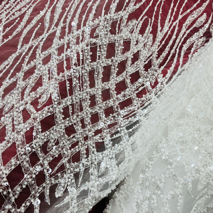 Beaded Lace Fabric Embroidered on 100% Poly. Mesh | Lace USA - GD-3785