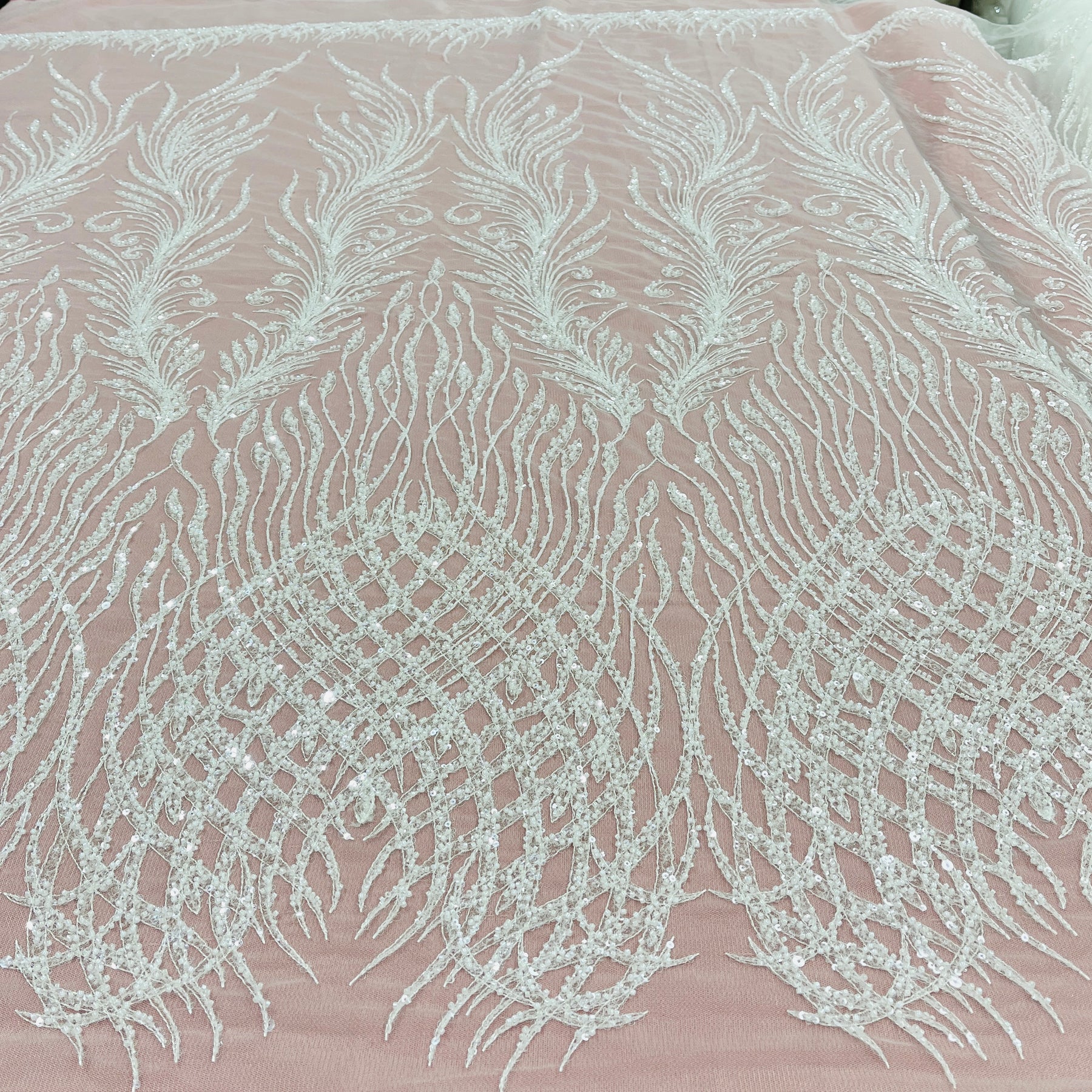 Beaded Lace Fabric Embroidered on 100% Poly. Mesh | Lace USA - GD-3785