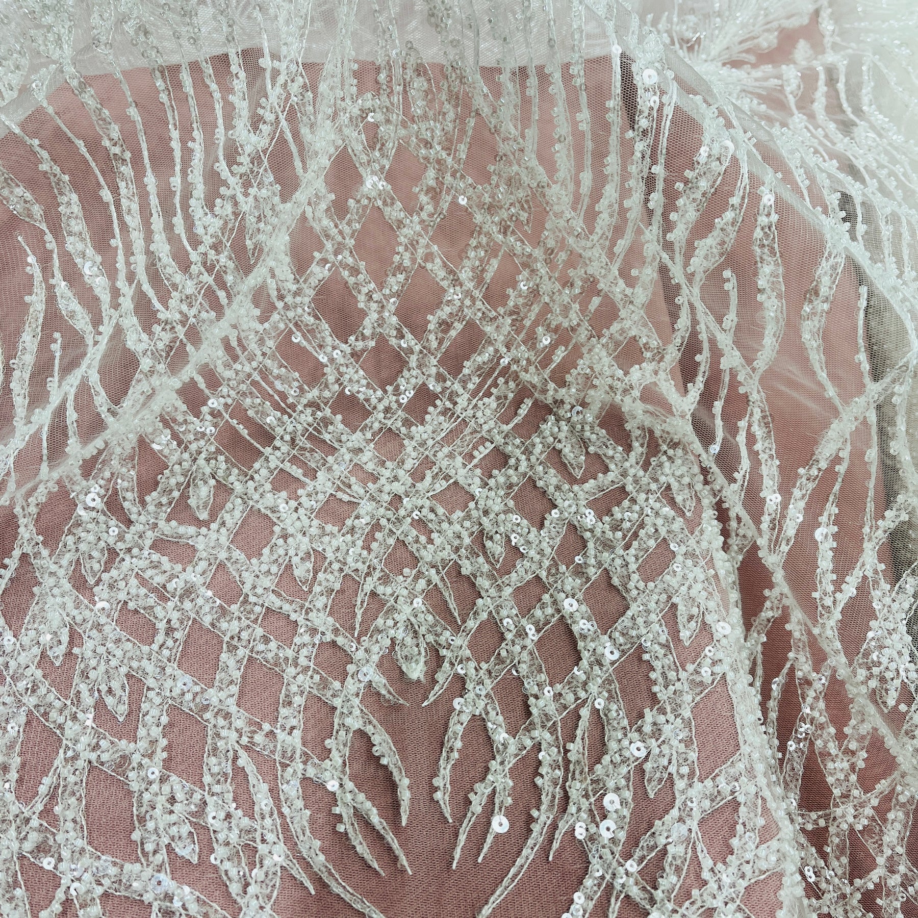 Beaded Lace Fabric Embroidered on 100% Poly. Mesh | Lace USA - GD-3785