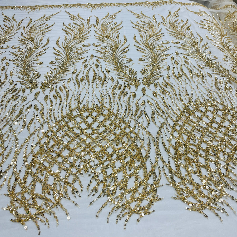 Beaded Lace Fabric Embroidered on 100% Poly. Mesh | Lace USA - GD-3785