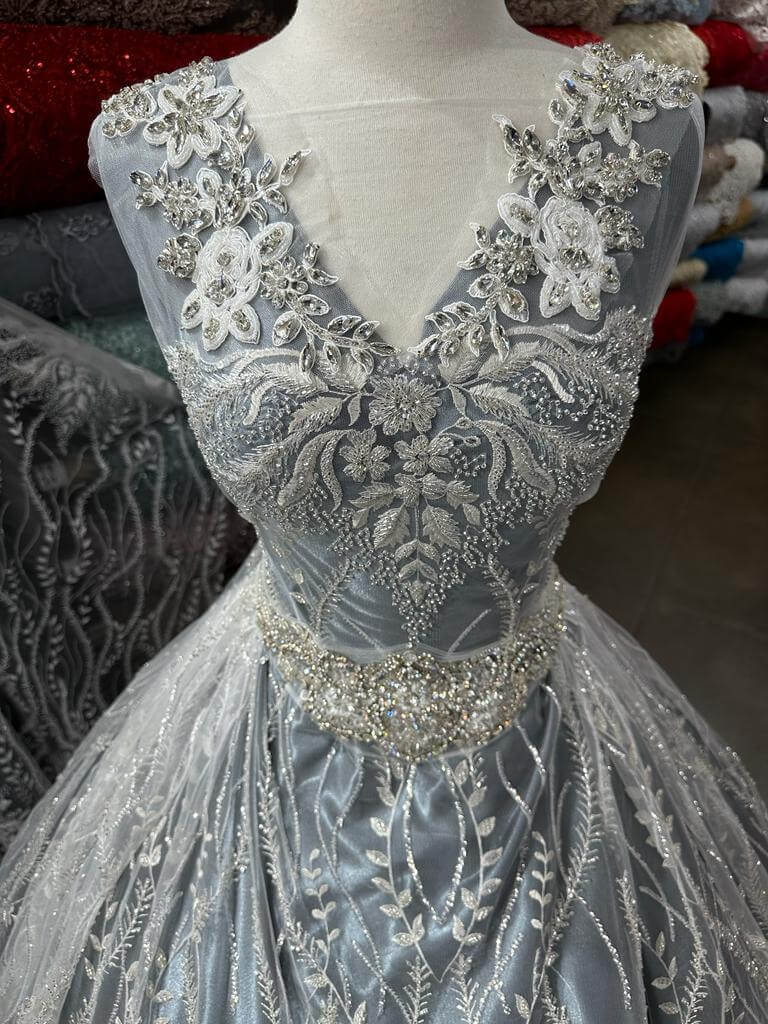 Beaded Lace Fabric Embroidered on 100% Polyester Net Mesh | Lace USA