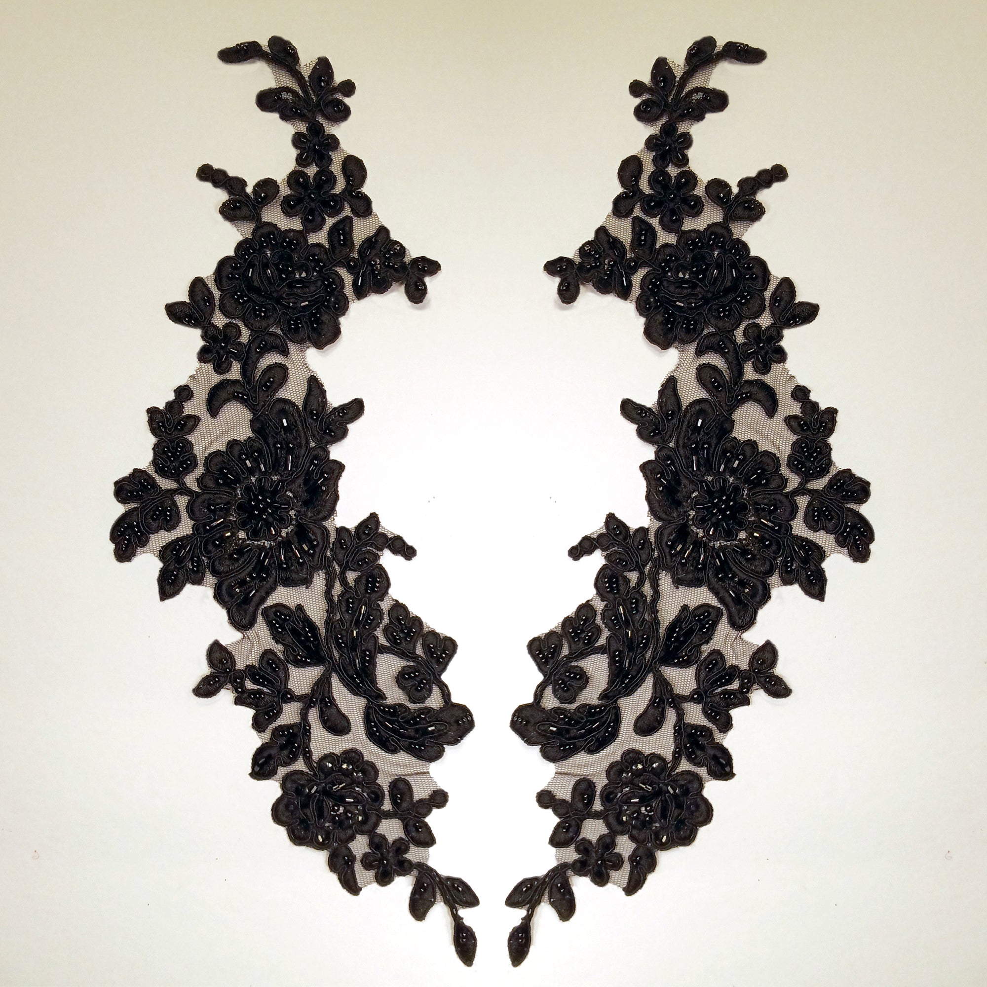 Beaded & Corded Floral Lace Applique Embroidered on Poly Net| Lace USA