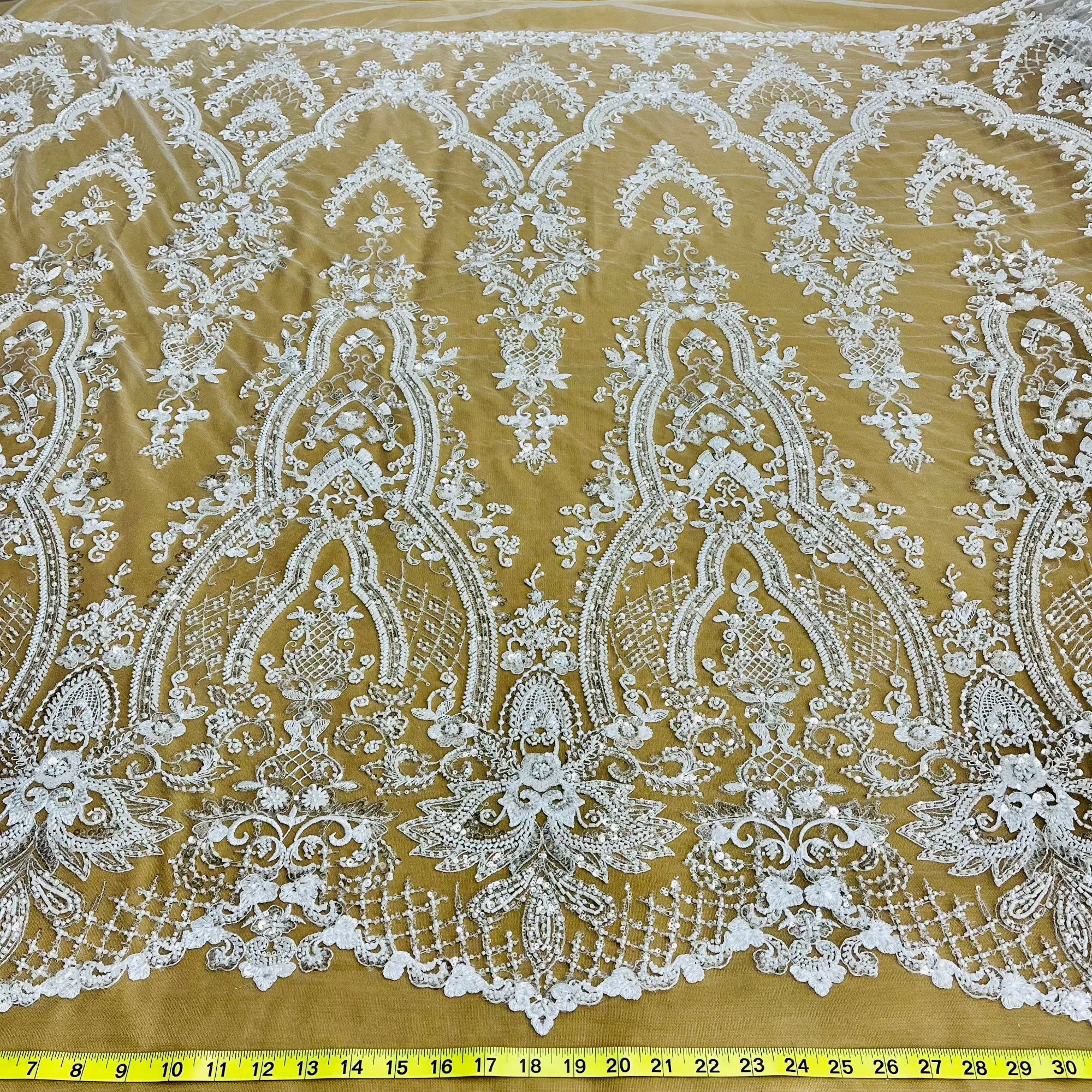 Beaded Lace Fabric Embroidered on 100% Polyester Net Mesh | Lace USA
