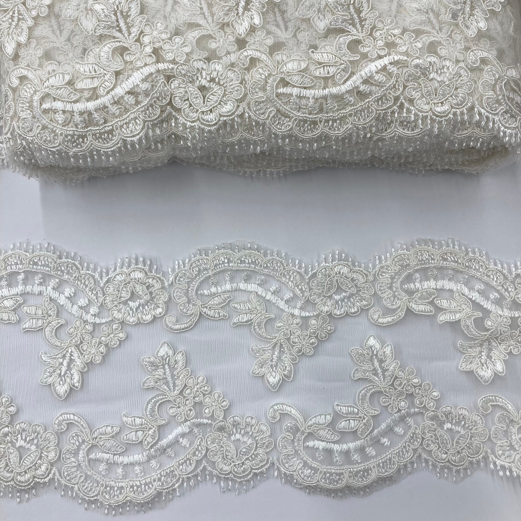 Corded Double Sided Lace Trimming Embroidered on 100% Polyester Net Me ...