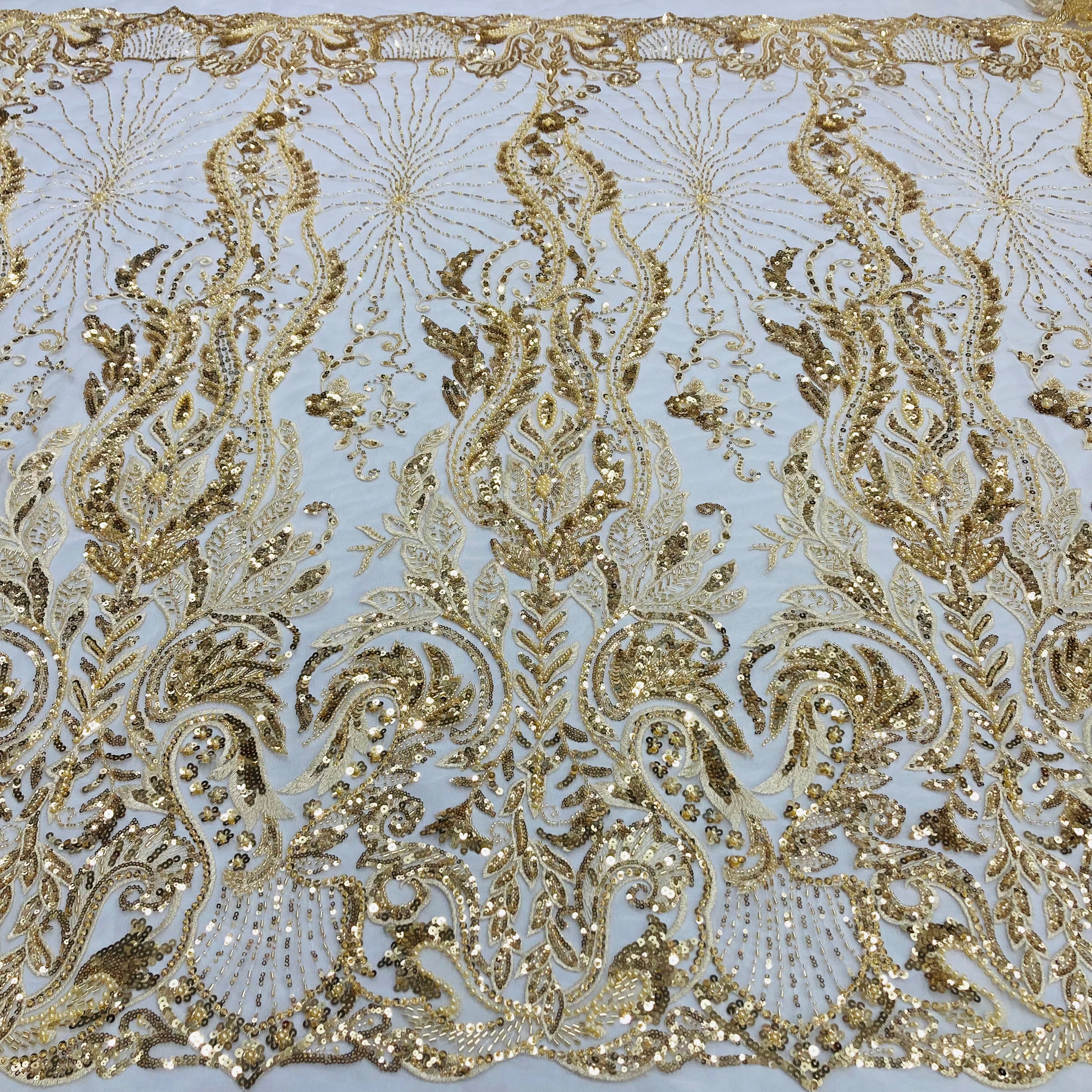 Beaded Lace Fabric Embroidered on 100% Polyester Net Mesh | Lace USA