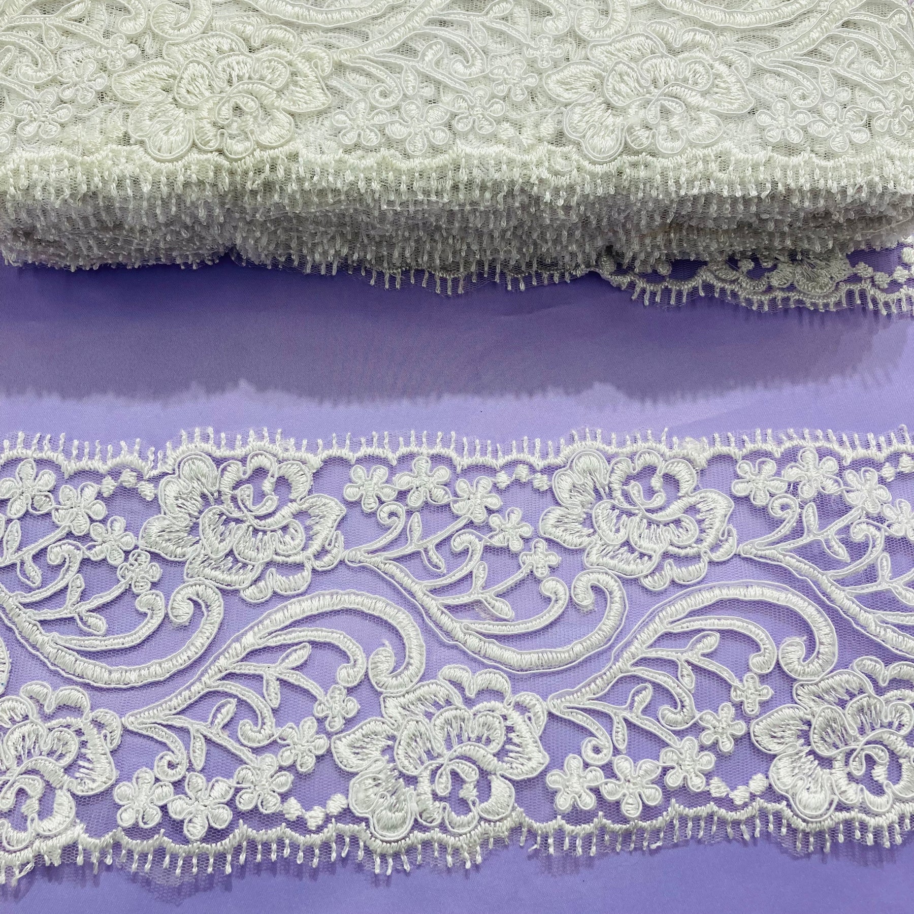 Corded Double Sided Lace Trimming Embroidered on 100% Polyester Net Me ...