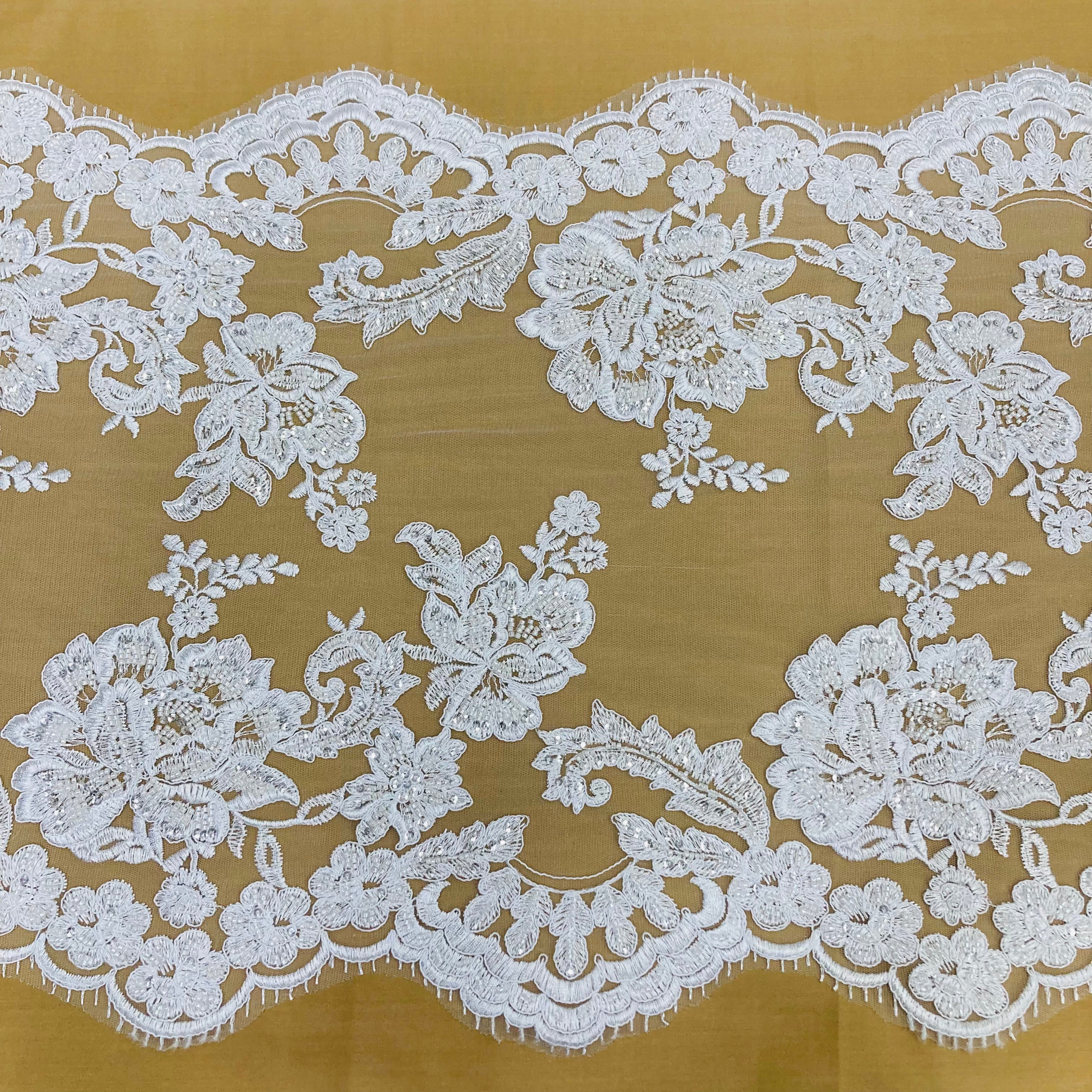 Double Sided Beaded Floral Lace Trim Corded Embroidered Poly| Lace USA