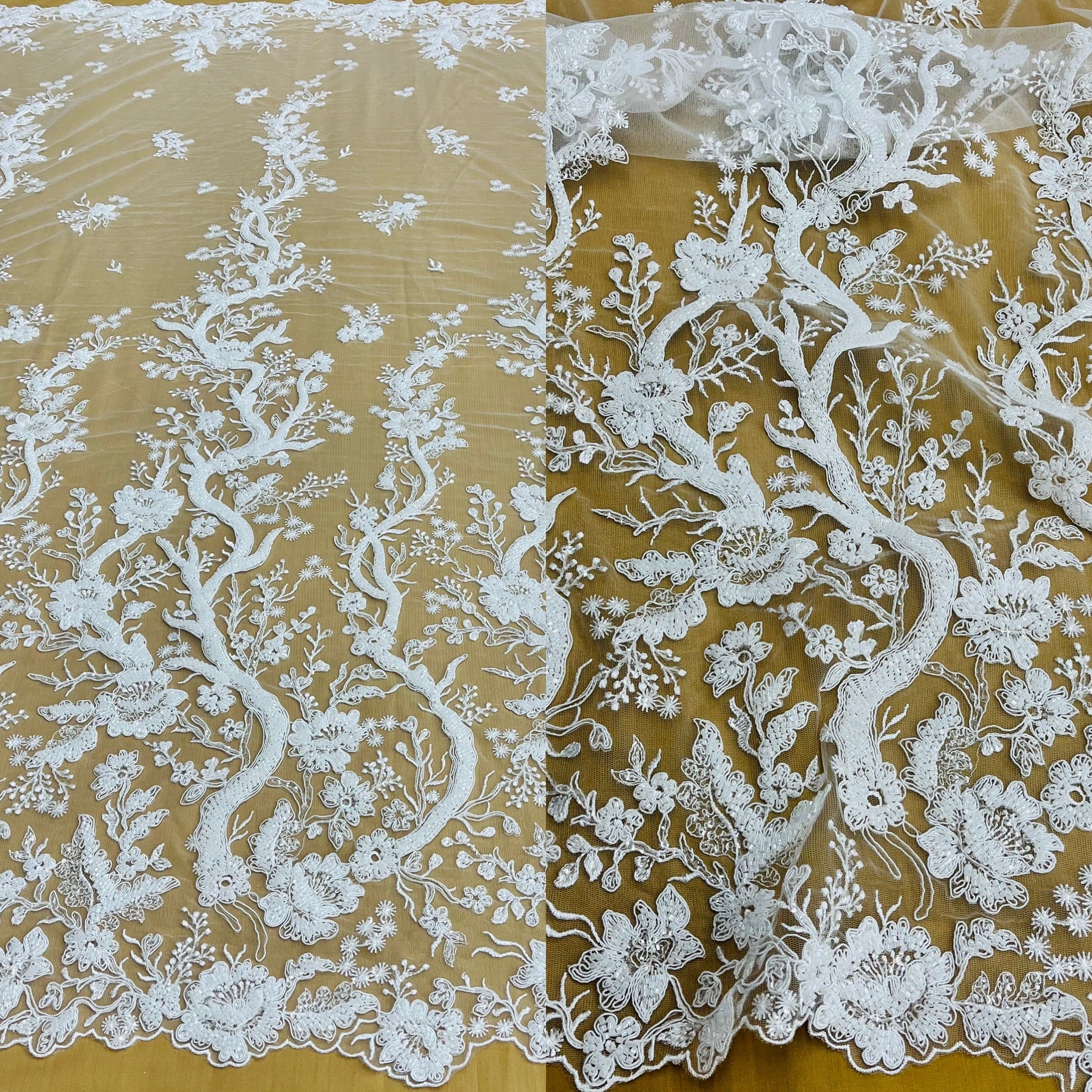 Beaded & Corded Bridal Lace Embroidered on Poly Net|Lace USA -GD-12267