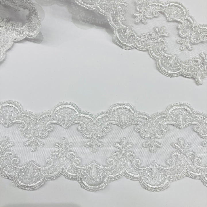 Double Sided Lace Trim Embroidered on Poly Mesh | Lace USA - 97040W/2