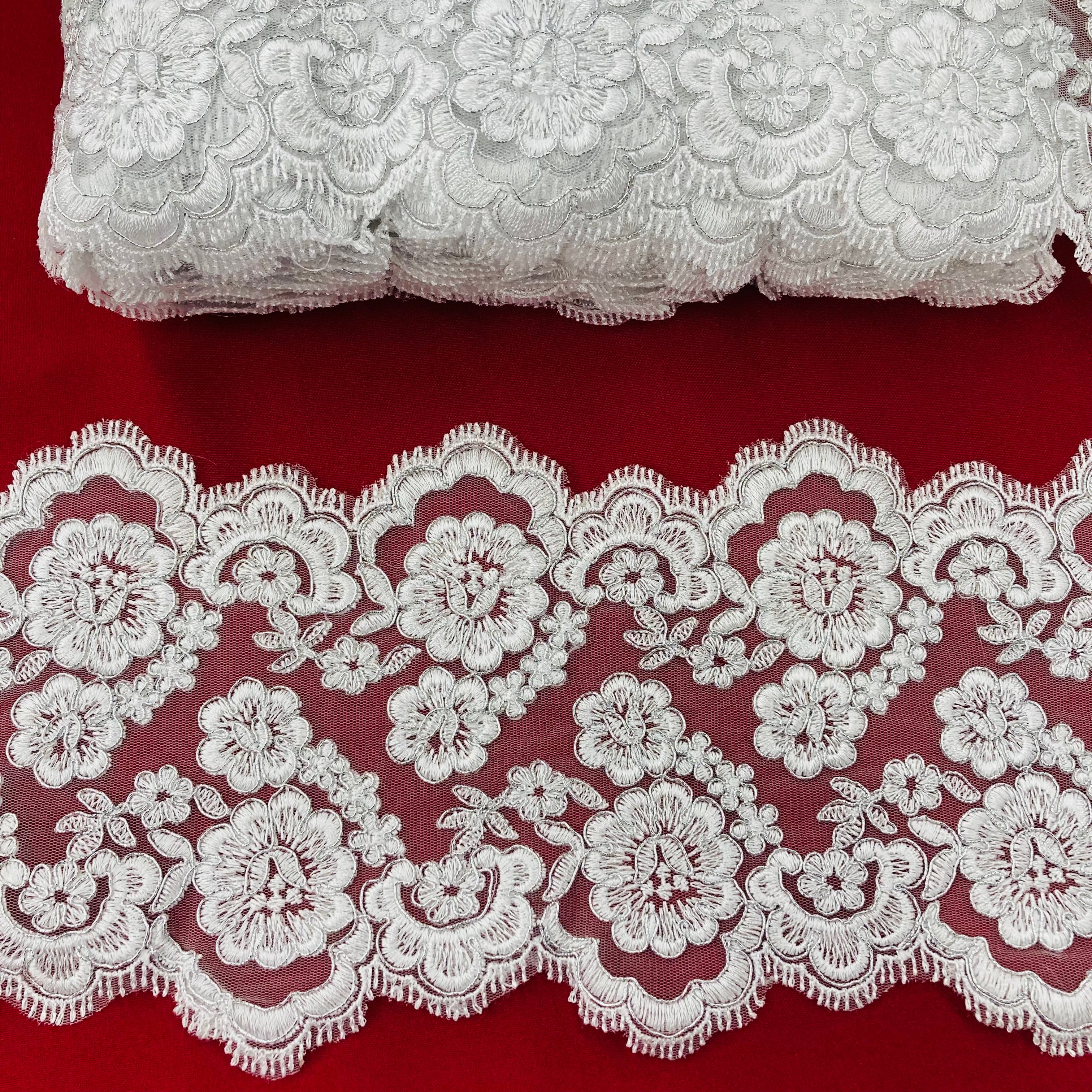 Corded Double Sided Lace Trimming Embroidered on 100% Polyester Net Me ...