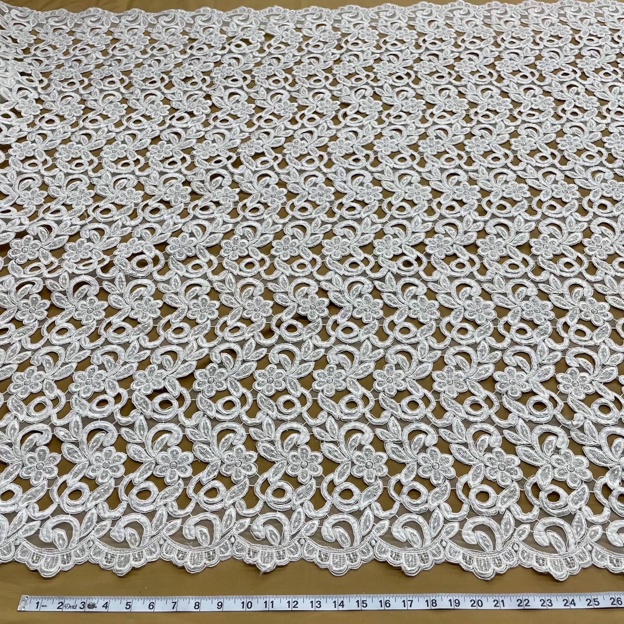 Beaded & Corded Bridal Lace Fabric Embroidered on 100% Polyester Net M ...